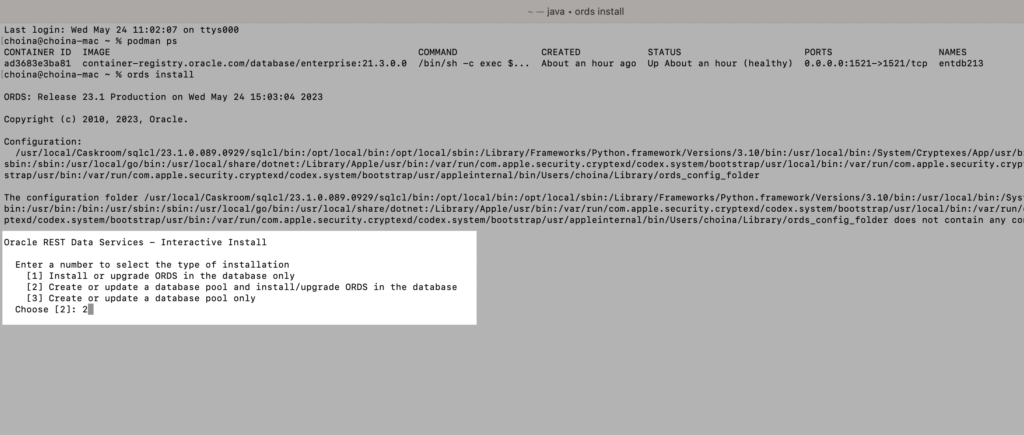 User Guide Oracle Database In A Podman Container Install Ords Locally And Access A Sql