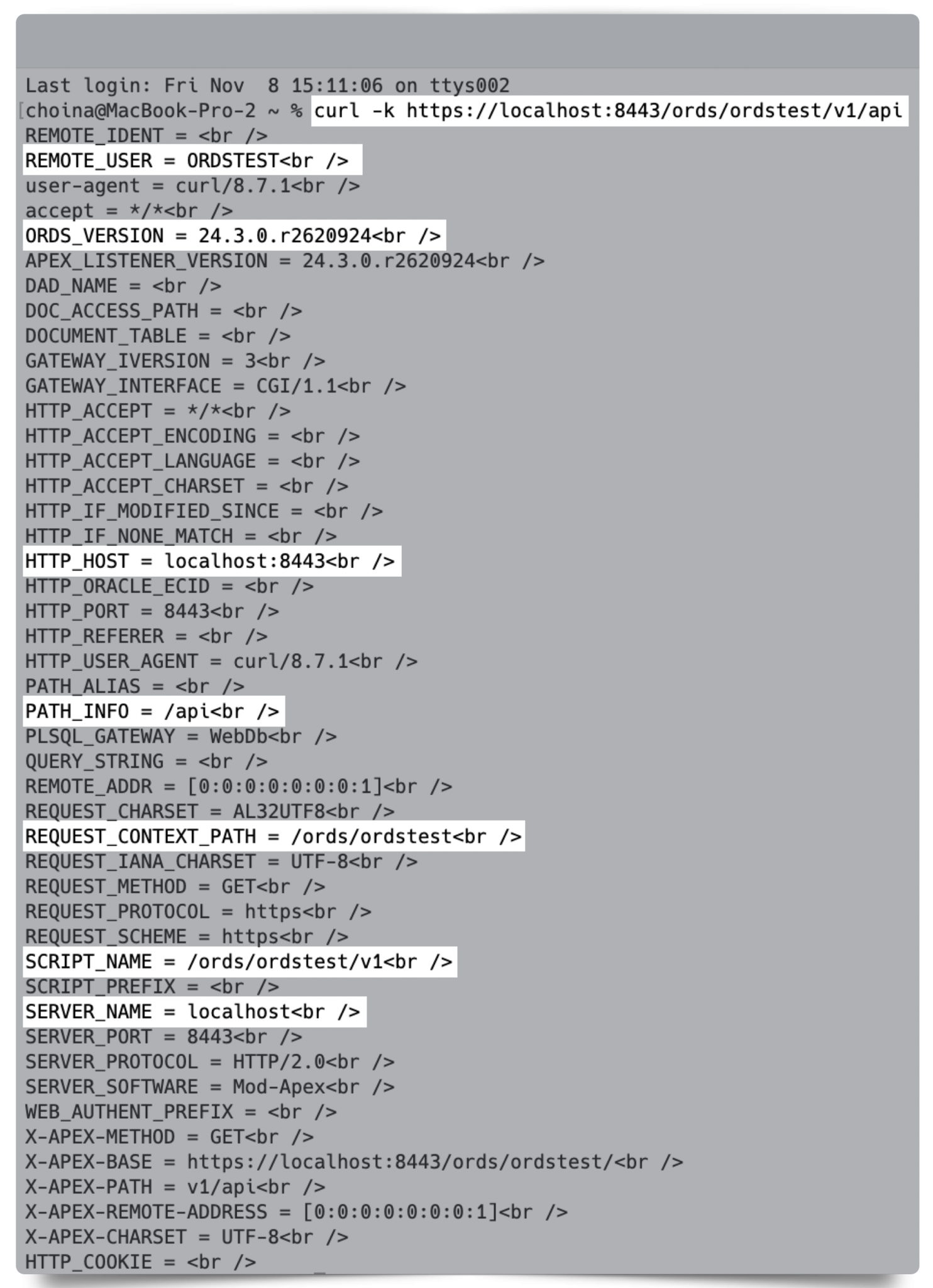 An ORDS GET request to retrieve CGI Environment variables from the PRINT_CGI_ENV PL/SQL ...