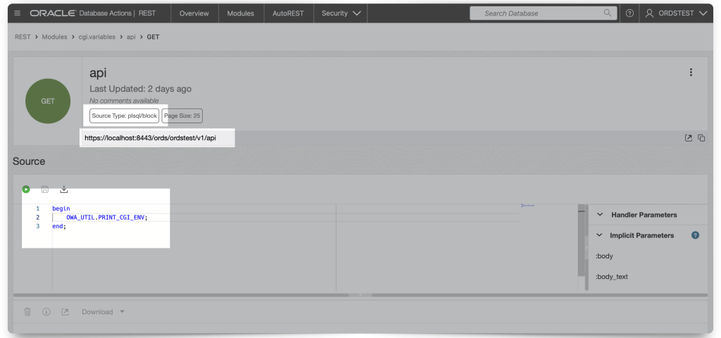 An ORDS GET request to retrieve CGI Environment variables from the ...